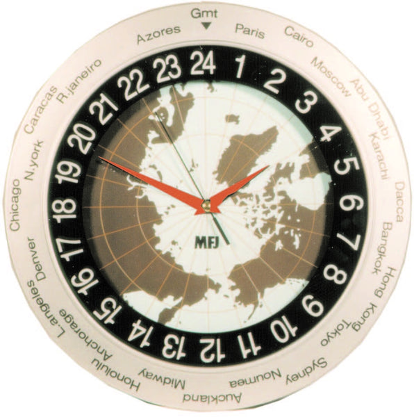 MFJ-115, CLOCK, 24 HR, WORLD MAP ANALOG WALL CLOCK | MFJ Enterprises Inc