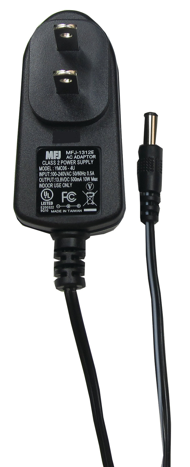 MFJ-1312E, AC ADAPTOR, XFMR, 13.8VDC, 500MA, 110VAC, 2.1MM PLUG | MFJ ...